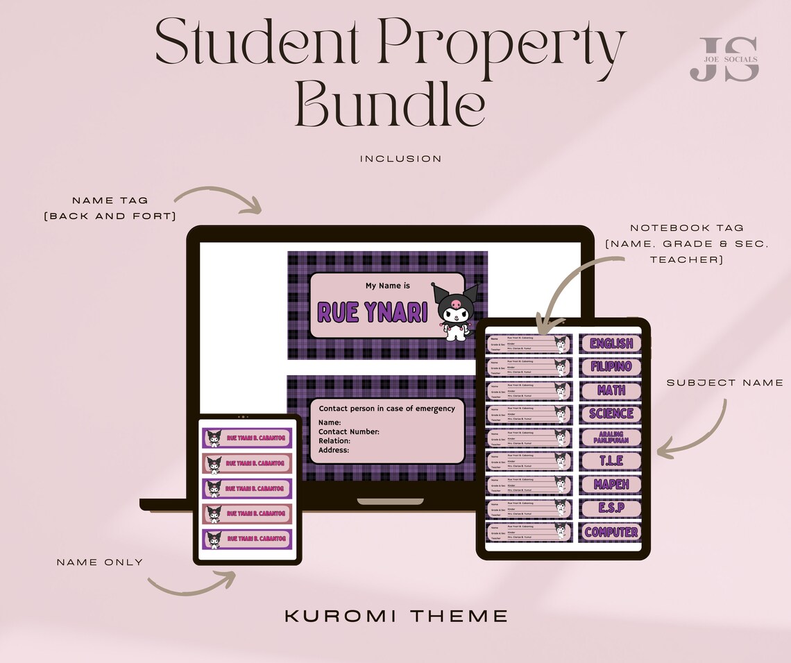 Back to School Student Property Bundle name Tag, Notebook Tag ...