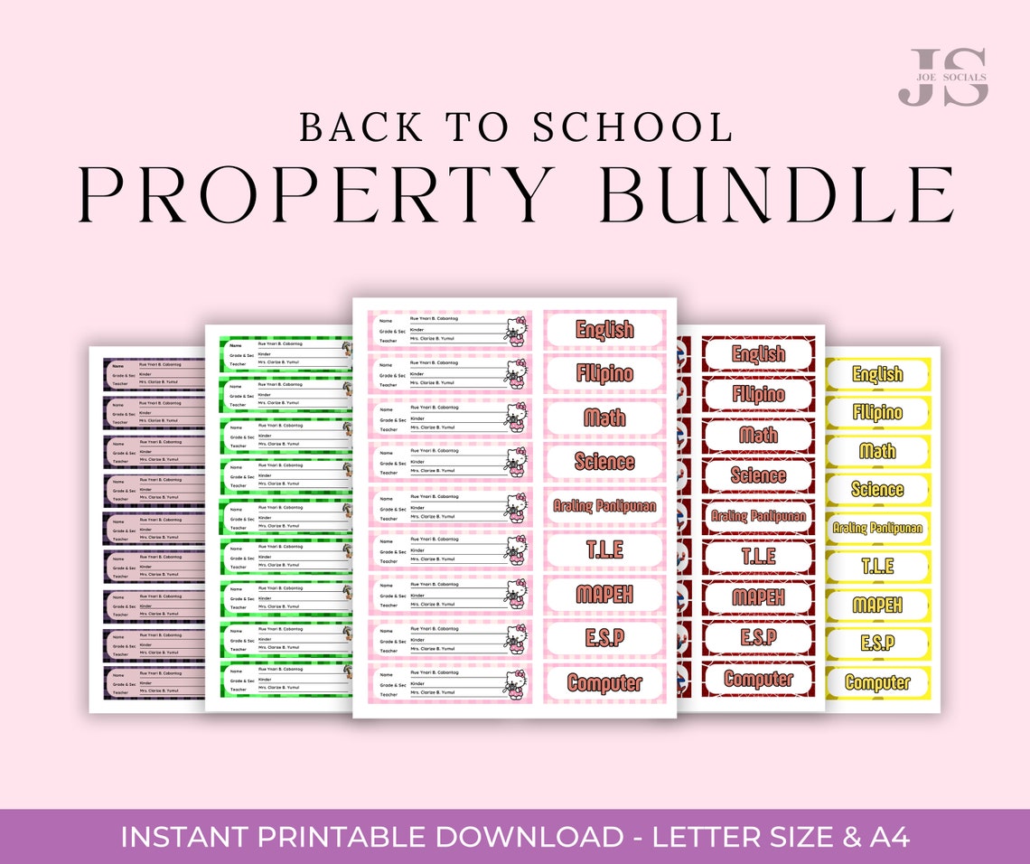 Back to School Student Property Bundle name Tag, Notebook Tag ...