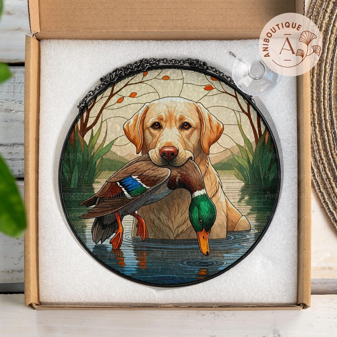 Labrador Retriever Holding Duck Stained Glass Ornament Hunting Scene ...
