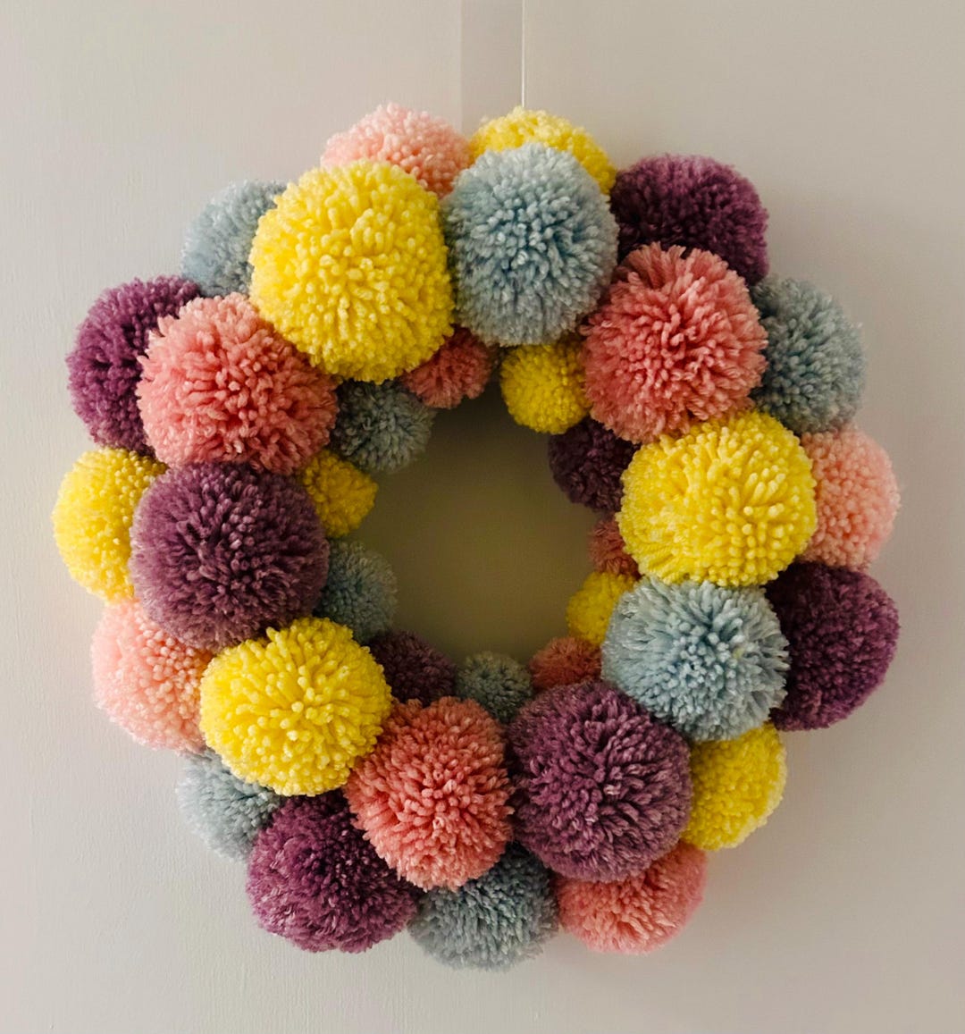 Pastel Pom Pom Wreath - Etsy