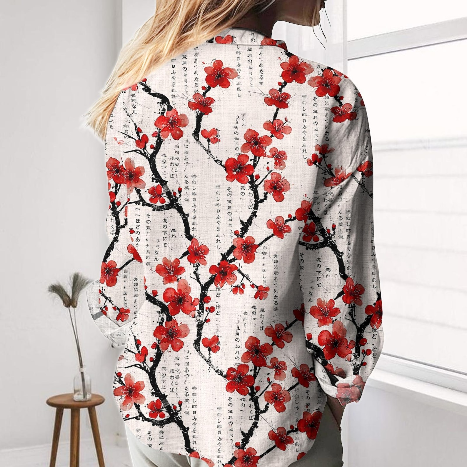 Cherry Blossom Japanese Blouse Shirt, Floral Flower Women Shirt, Asian ...