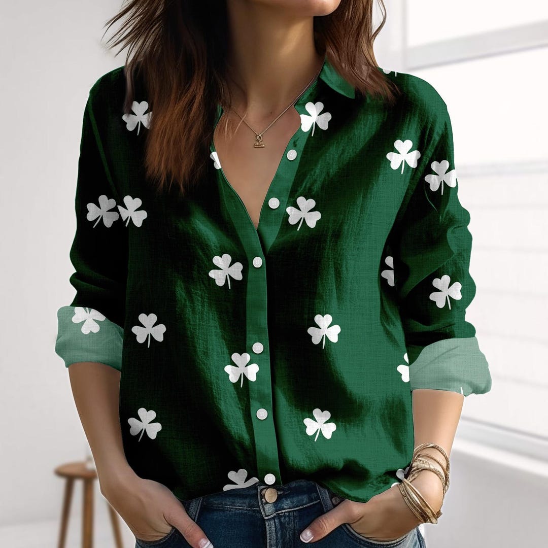 Shamrock Irish Three Leaf Clover Blouse Shirt, St Patrick’s Day Tops ...