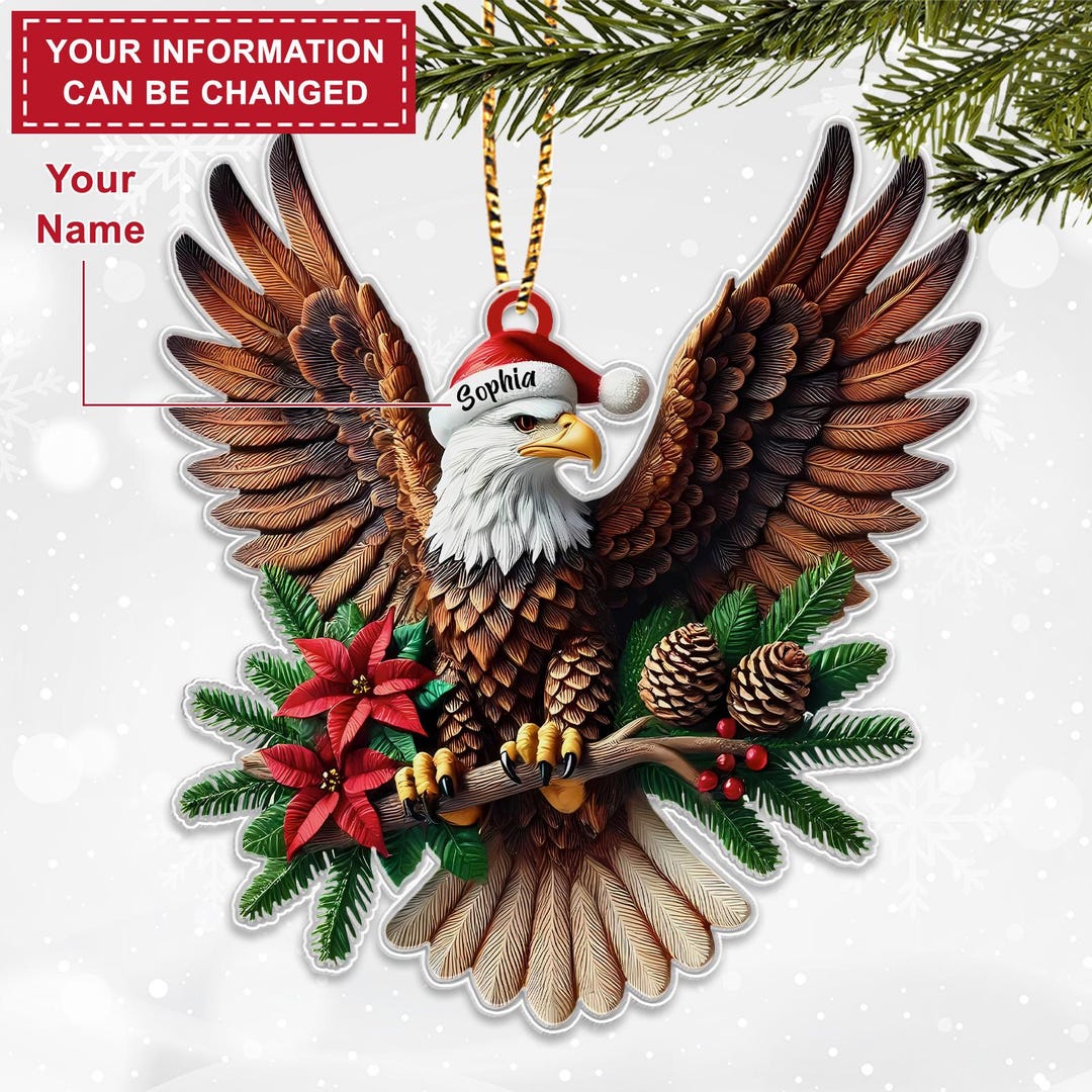 Personalized Bald Eagle Christmas Ornament, Patriotic Holiday Tree ...