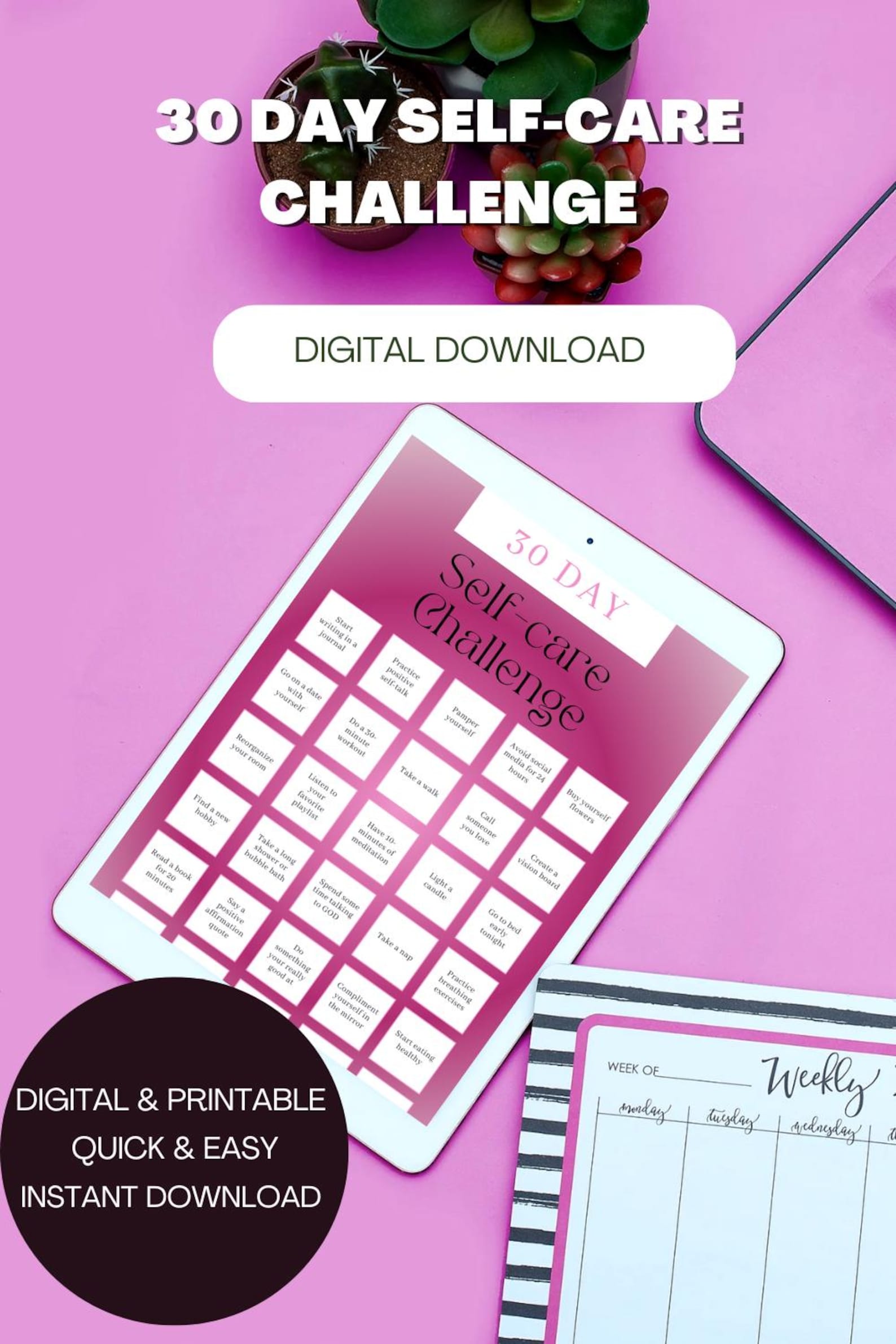 30 Day Self-care Challenge, Self-care Digital Download, Printable ...