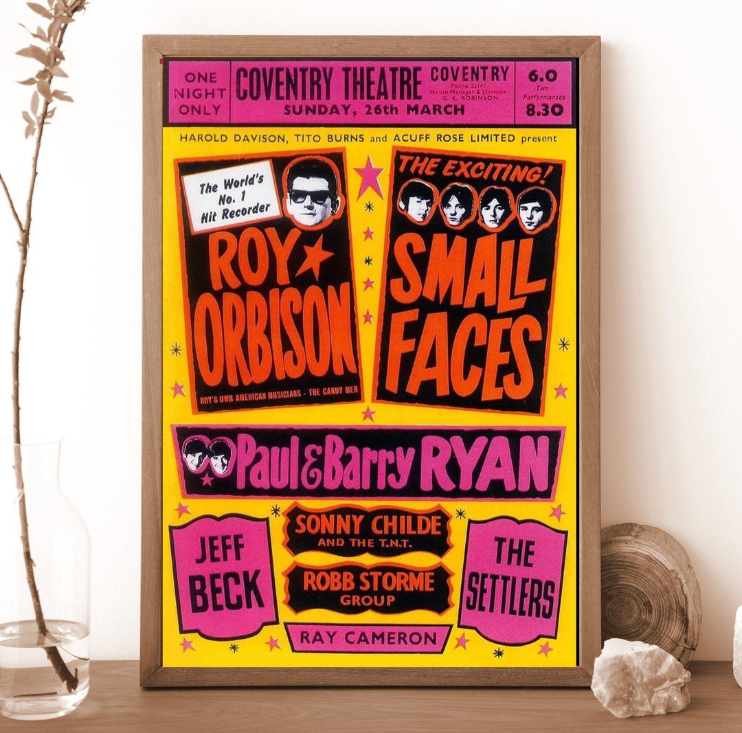Orbison Small Faces 1967 Poster. Jeff Beck. Coventry Theatre. Vintage ...
