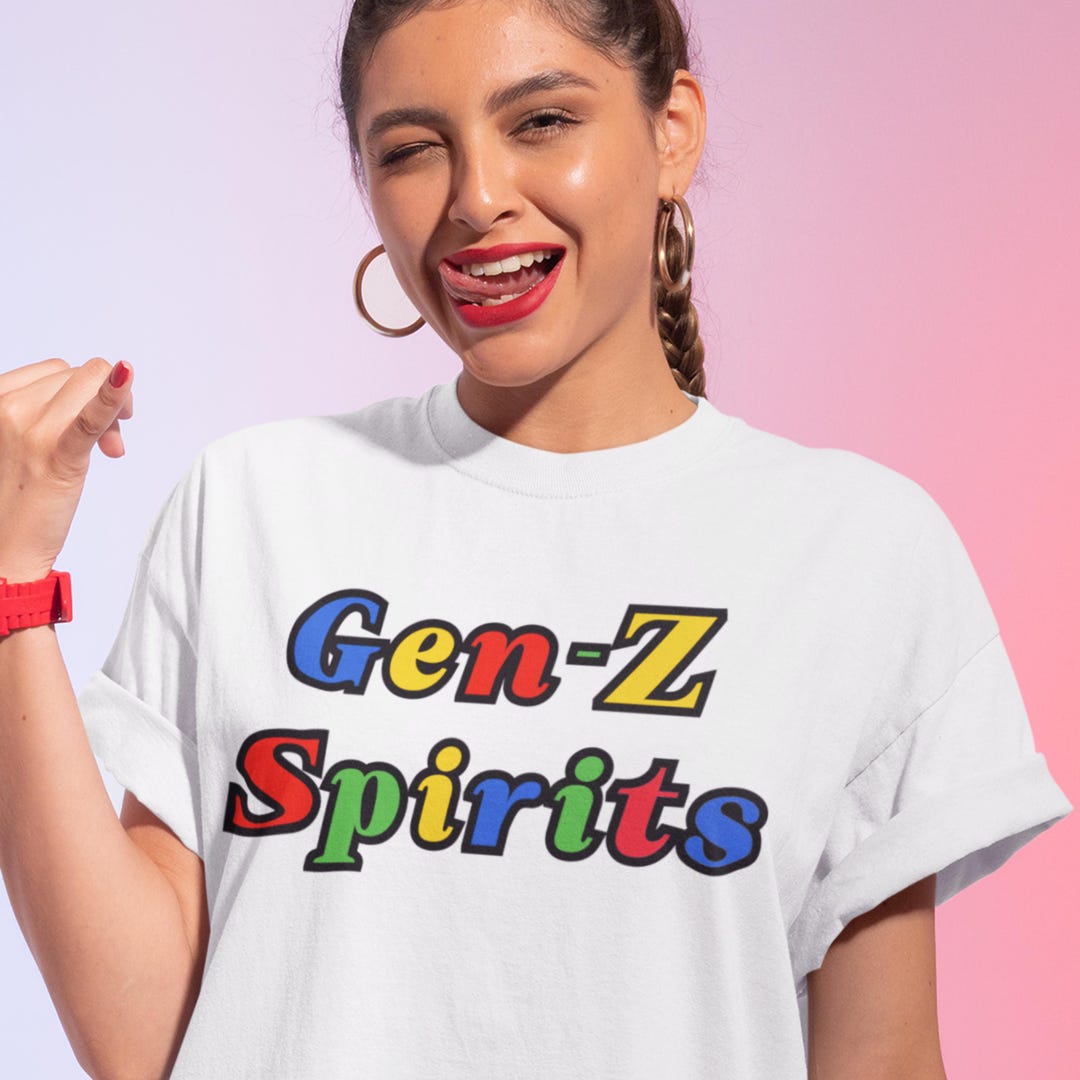 Colorful Typography Gen-z Spirits Unisex Heavy Cotton Tee, Fun Gift for Gen Z, Casual Streetwear ...