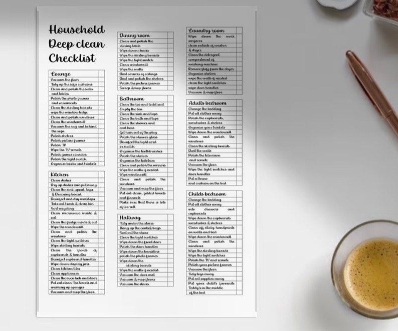 Deep Clean Checklist: Editable Household Cleaning Schedule (printable ...