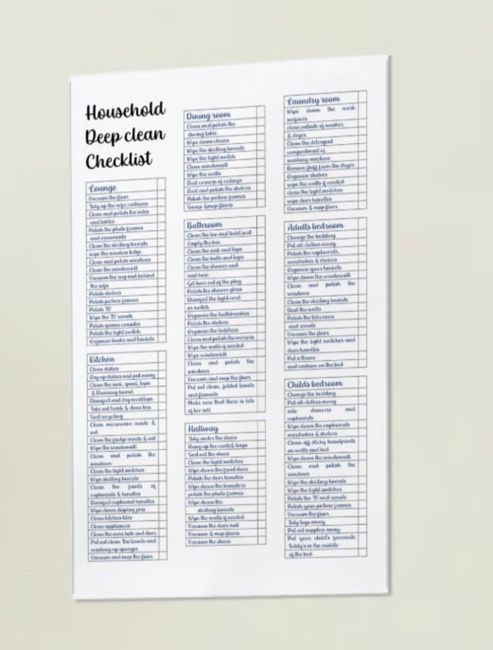 MASTER DEEP CLEAN Editable , Printable Easy to Read, Simple Household ...