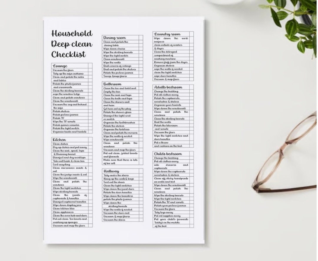 Deep Clean Checklist: Editable Household Cleaning Schedule (printable ...