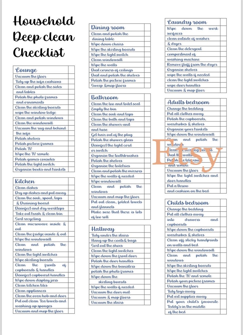 MASTER DEEP CLEAN Editable , Printable Easy to Read, Simple Household ...