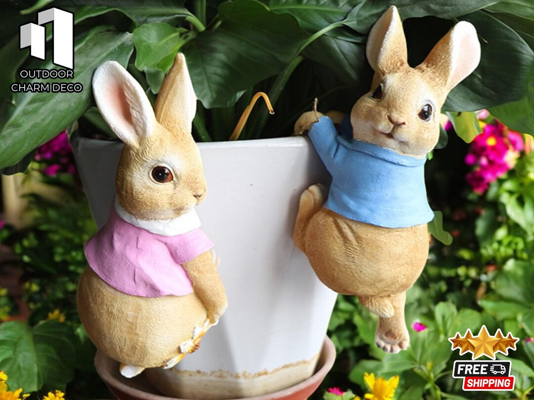 Cute Rabbit Figurine Decoration Resin Flowerpot Pendant Waterproof ...