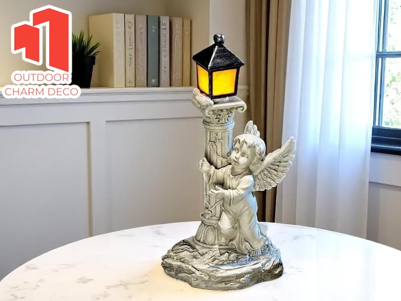 Solar Angel Resin Statue | Column Light for Outdoor Courtyard ...