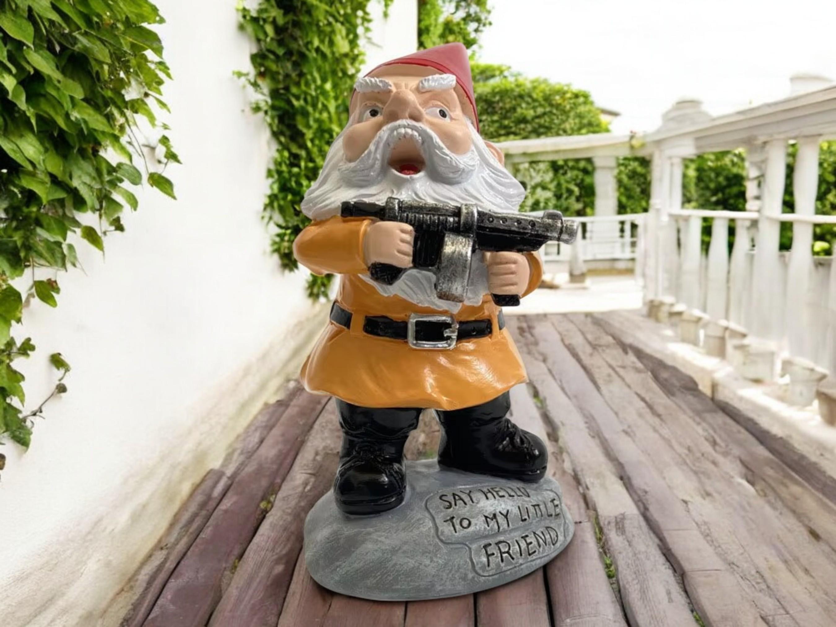 Armed Gnome Resin Statue | Whimsical Garden Lawn Ornament | Unique ...
