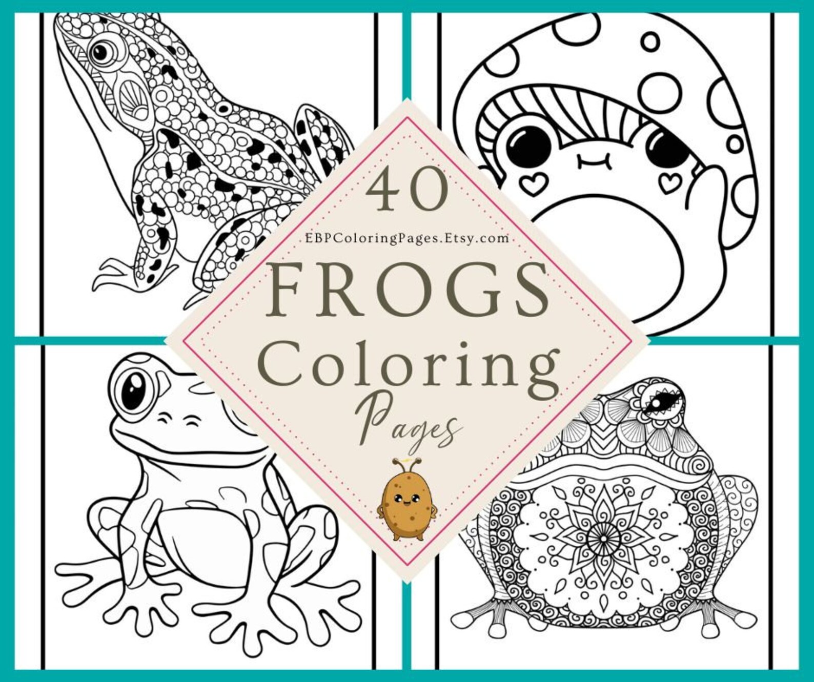 Frogs Coloring Book, 40 Unique Pages (PDF Pattern) - Etsy