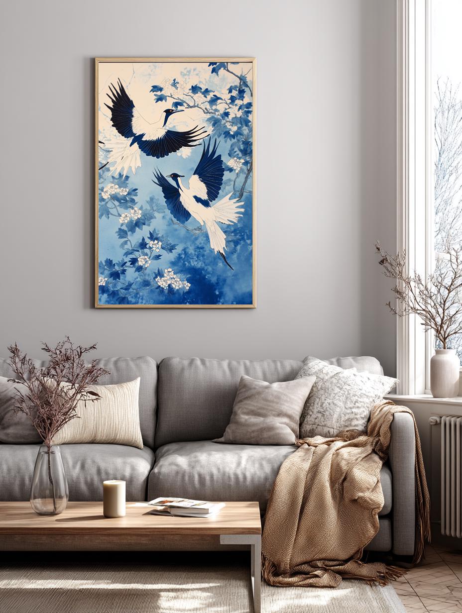 Japandi Wall Art,japandi Blue Birds,cherry Blossom Japanese Wall Art ...