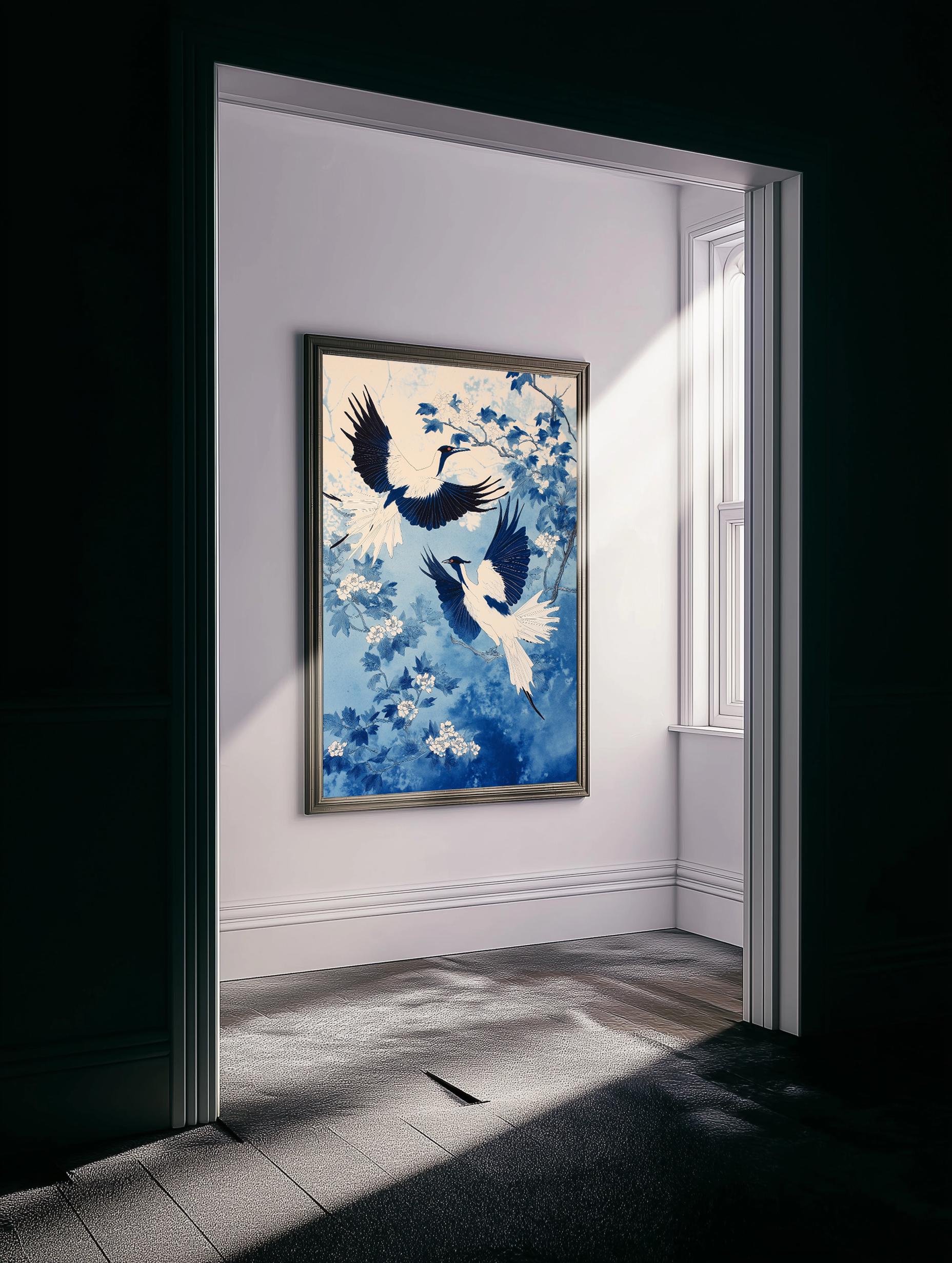 Japandi Wall Art,japandi Blue Birds,cherry Blossom Japanese Wall Art ...