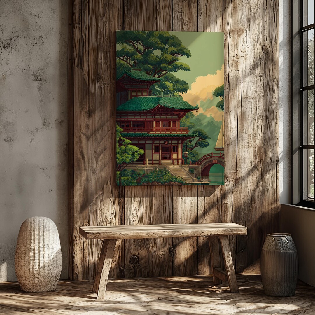 Japandi Wall Art | Japanese Temple Pixel Art | Japandi Wall Art Digital ...