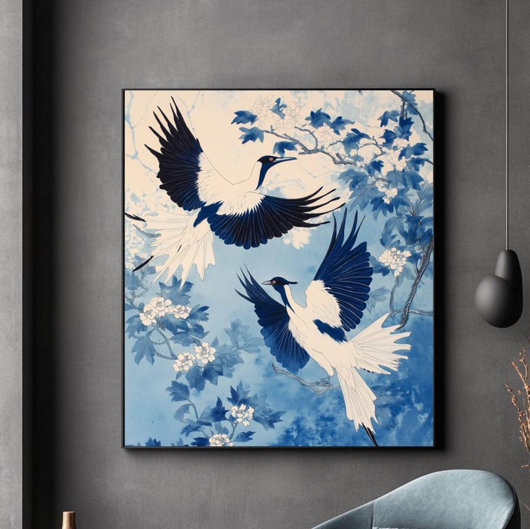 Japandi Wall Art,japandi Blue Birds,cherry Blossom Japanese Wall Art ...