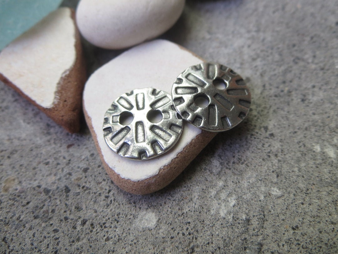 Tierracast Round Pewter Button , Oxidized Antiqued Pewter Finish ( 2 ...