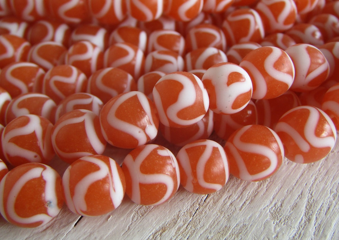 Orange White Round Lampwork Glass Beads, Patterned Abstract , Ethnic ...