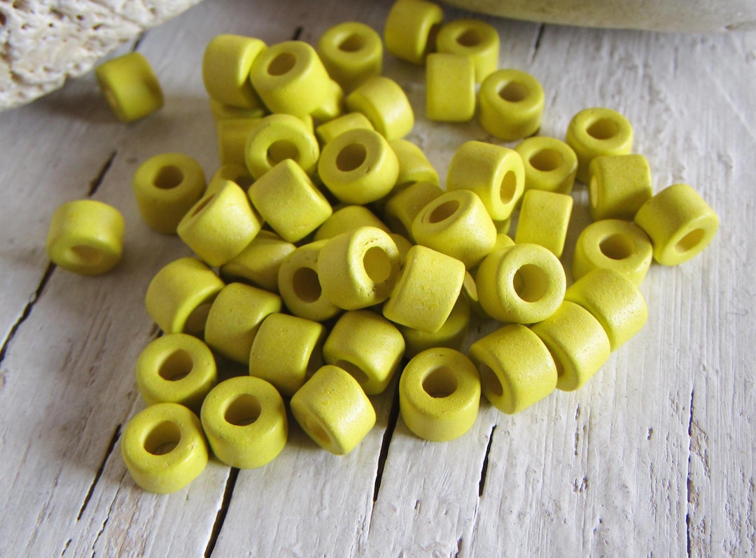 Yellow Ceramic Rondelle Beads, Matte Opaque Small Spacer Discs Washers ...