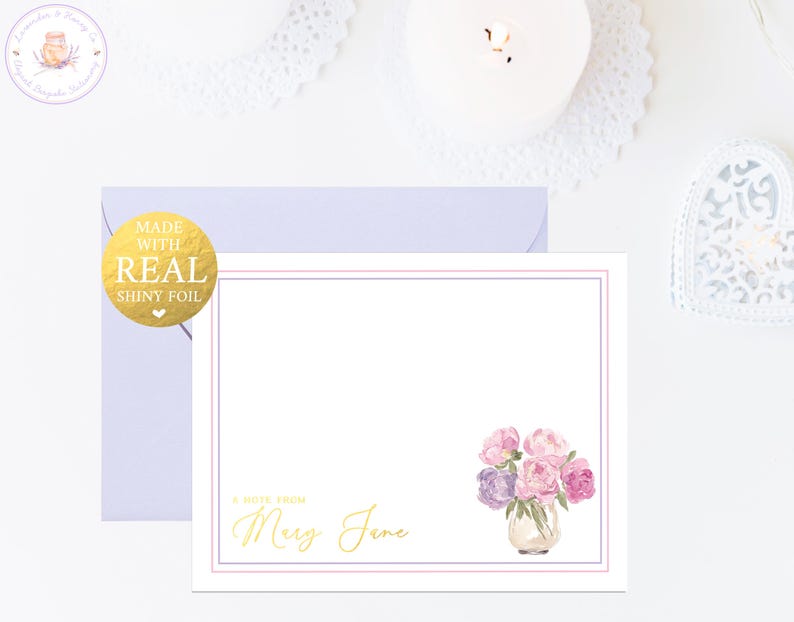 Floral Stationary, Purple Stationery Set, Pink Thank You Cards ...