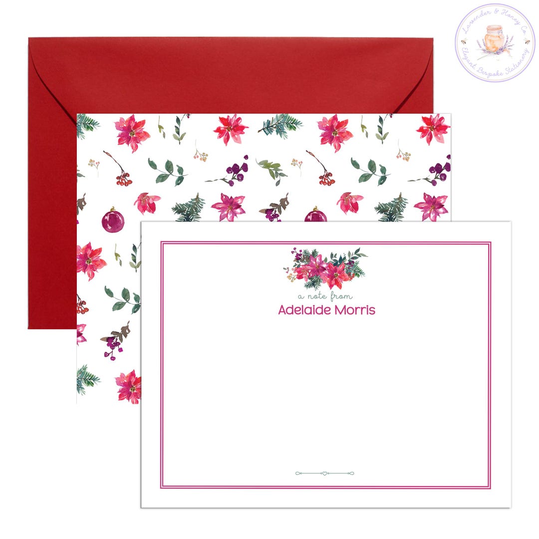 Poinsettia Stationery, Christmas Stationary, Floral Thank You Cards ...