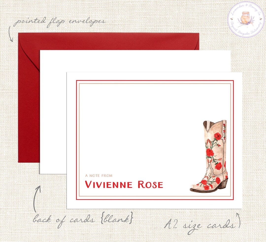 Cowgirl Stationary, Cowboy Boots Notecards, Rose Stationary Gift ...