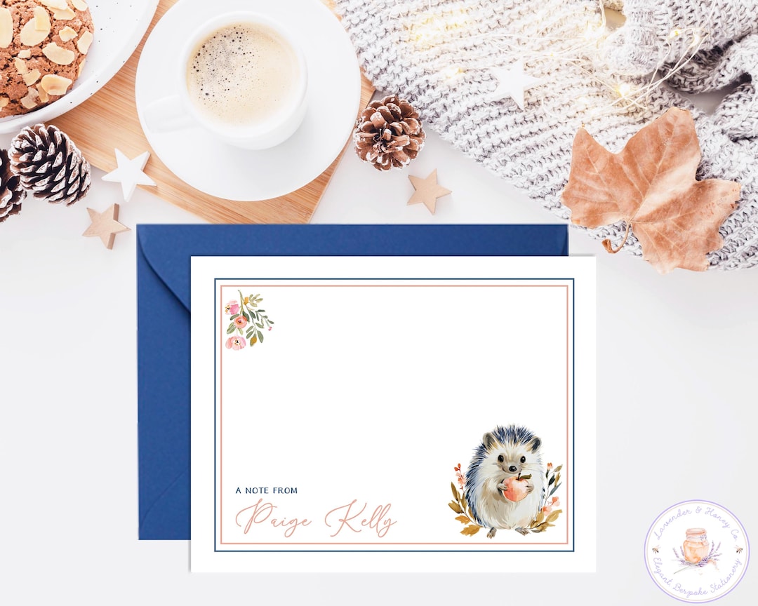 Hedgehog Stationery, Fall Stationary, Hedgehog Notecards, Fall Thank ...