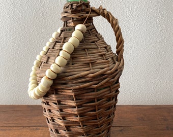 Wicker Wrapped VIRESA Demijohn Wine Bottle, Large Vintage Green Glass ...