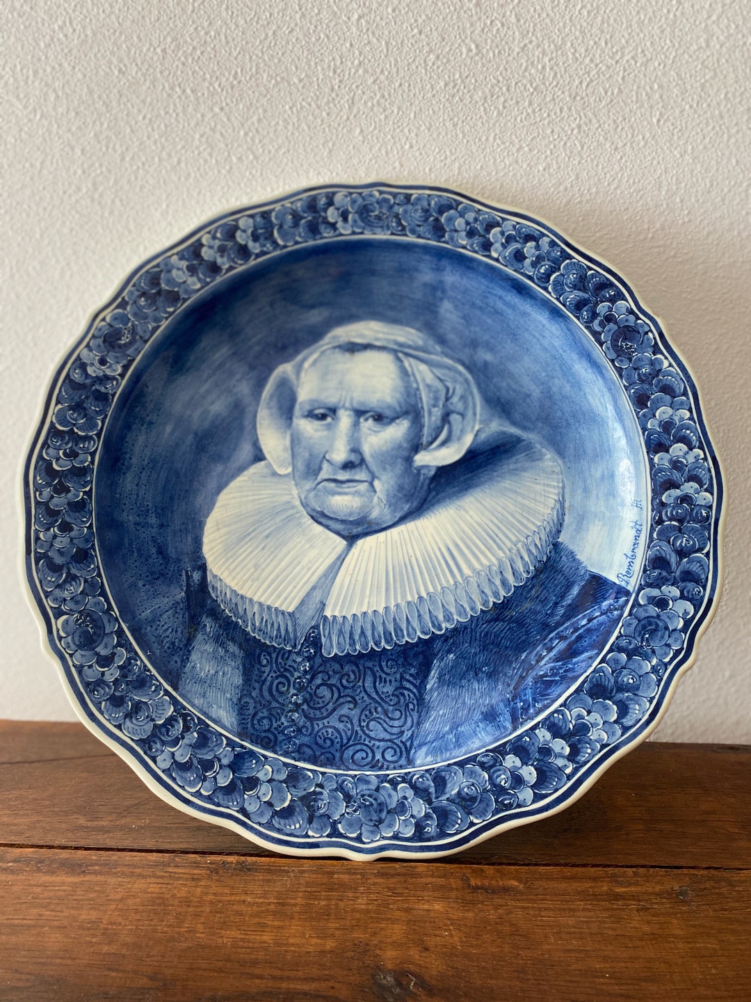 Vintage Boch Delft Large Charger Plate With Dutch Woman Portrait Blue ...