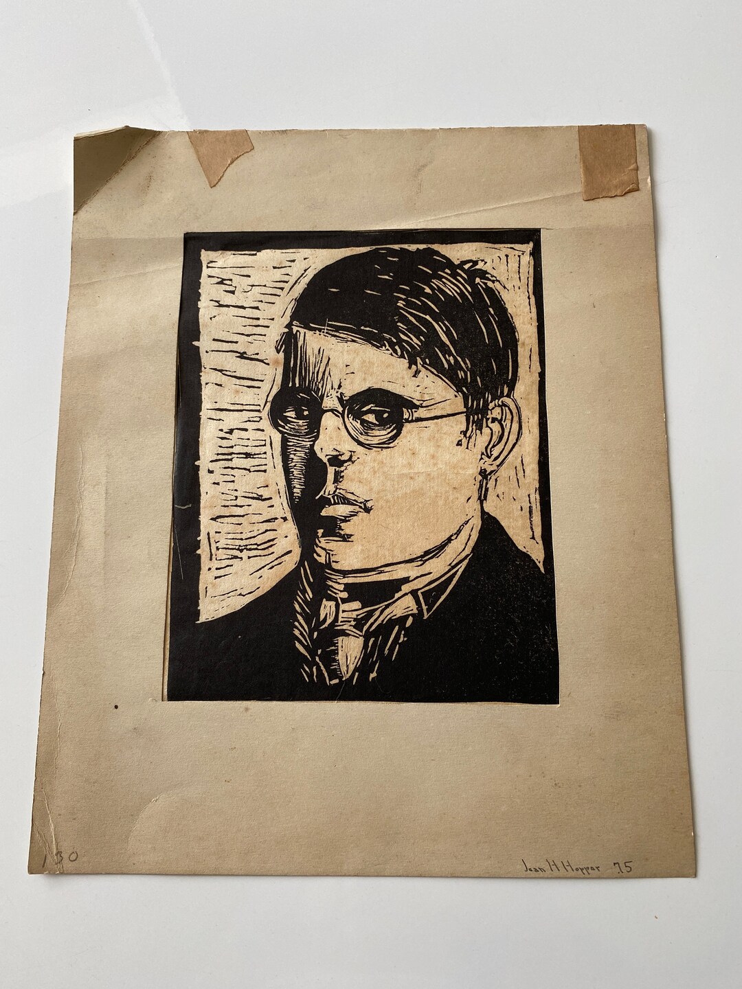 1975 Linocut Print Man With Glasses by Hopper Signed - Etsy