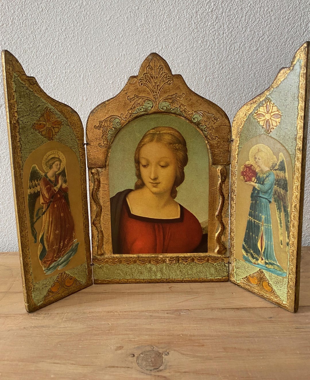 Vintage Italian Florentine Madonna and Angel Triptych - Etsy