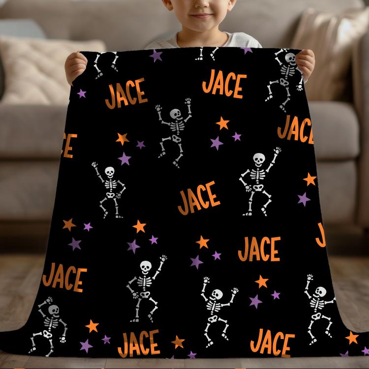 Personalized Halloween Skeleton Blanket, Custom Blanket for Halloween ...