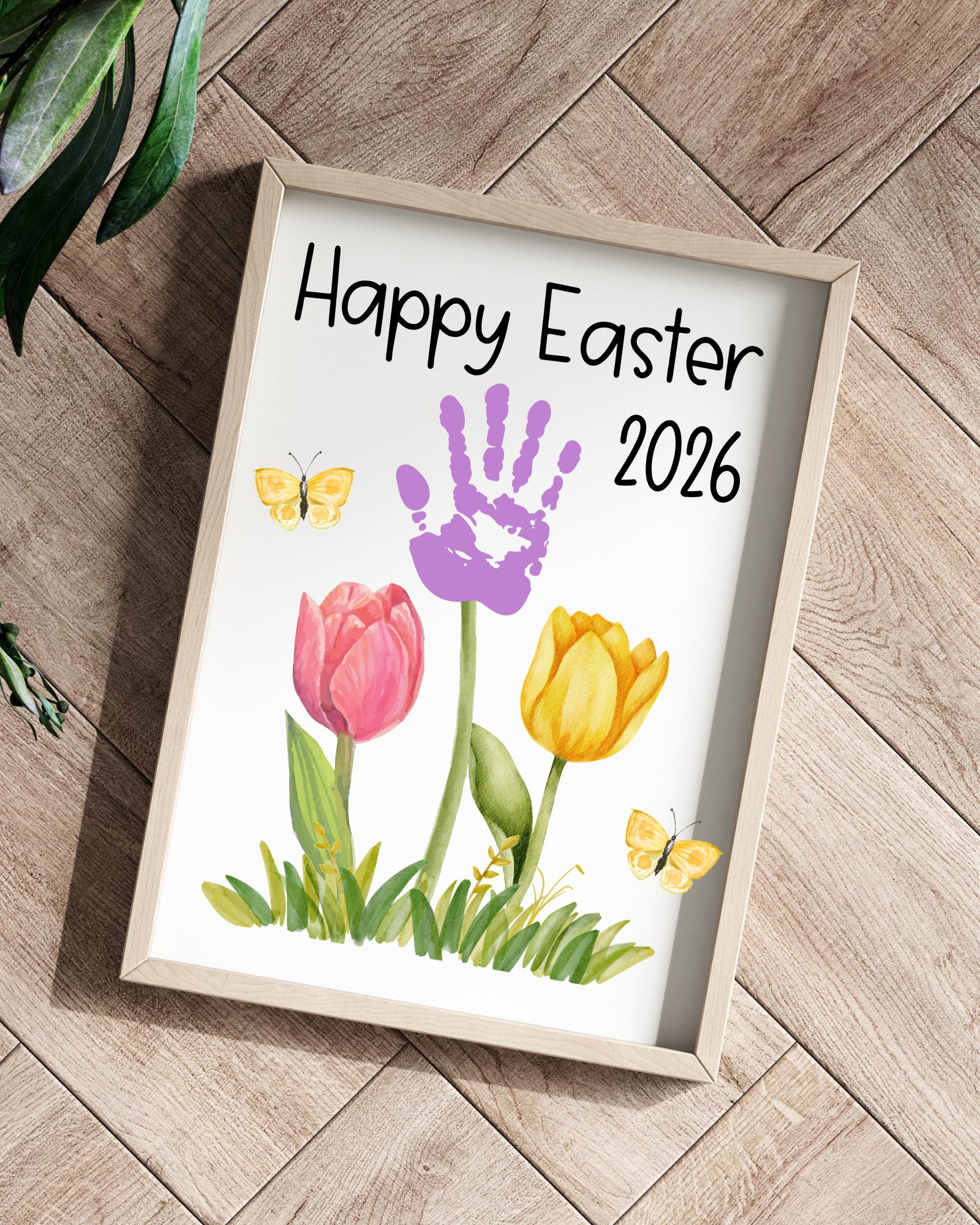 Happy Easter Handprint Keepsake Printable | Floral Baby/toddler Easter ...