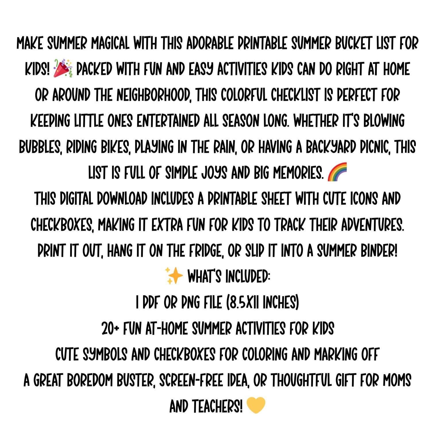 Printable Summer Bucket List for Kids • Neighborhood Activities ...