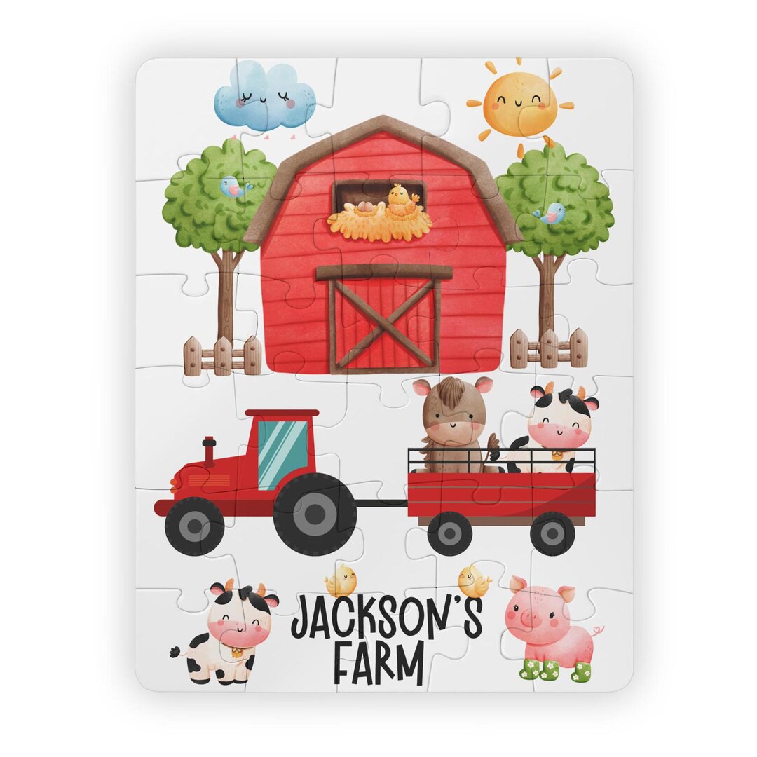 Kids' Puzzle, 30-piece - Personalized Farm Animals and Tractor ...