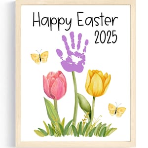 Happy Easter Handprint Keepsake Printable | Floral Baby/toddler Easter ...