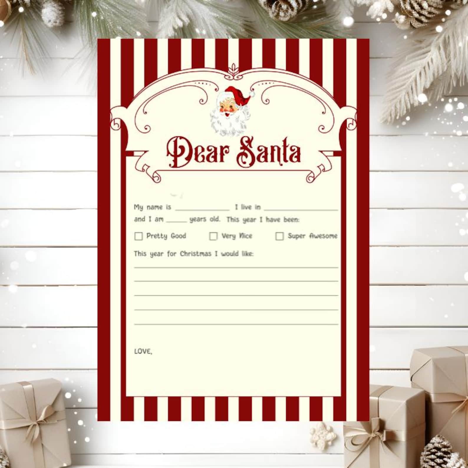 Printable Letter to Santa, Holiday Keepsake for Kids, Santa Letter ...