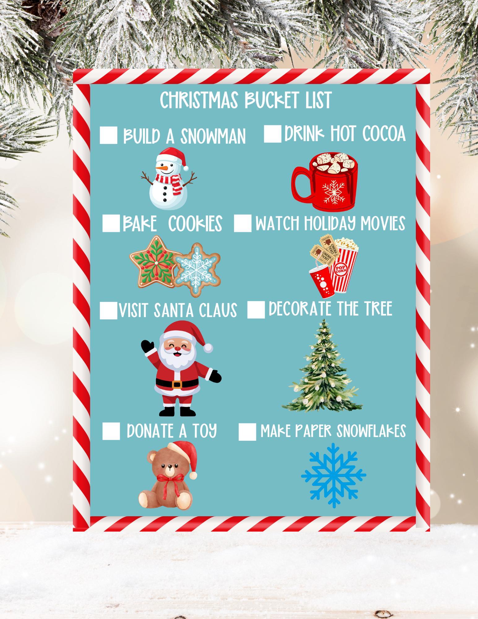 Kids Christmas Bucket List Printable, Fun Holiday Checklist for Kids ...