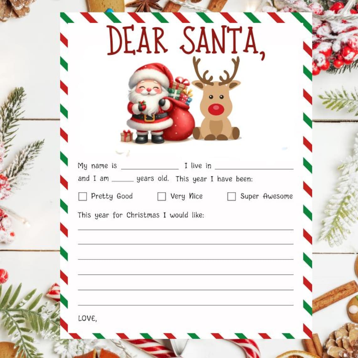 Printable Letter to Santa, Santa Letter for Kids, Santa Wish List ...