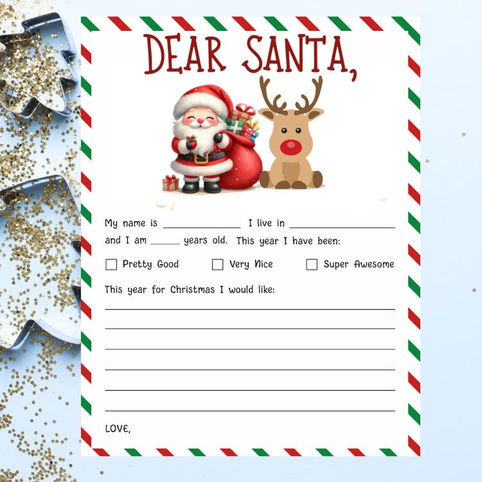 Printable Letter to Santa, Santa Letter for Kids, Santa Wish List ...