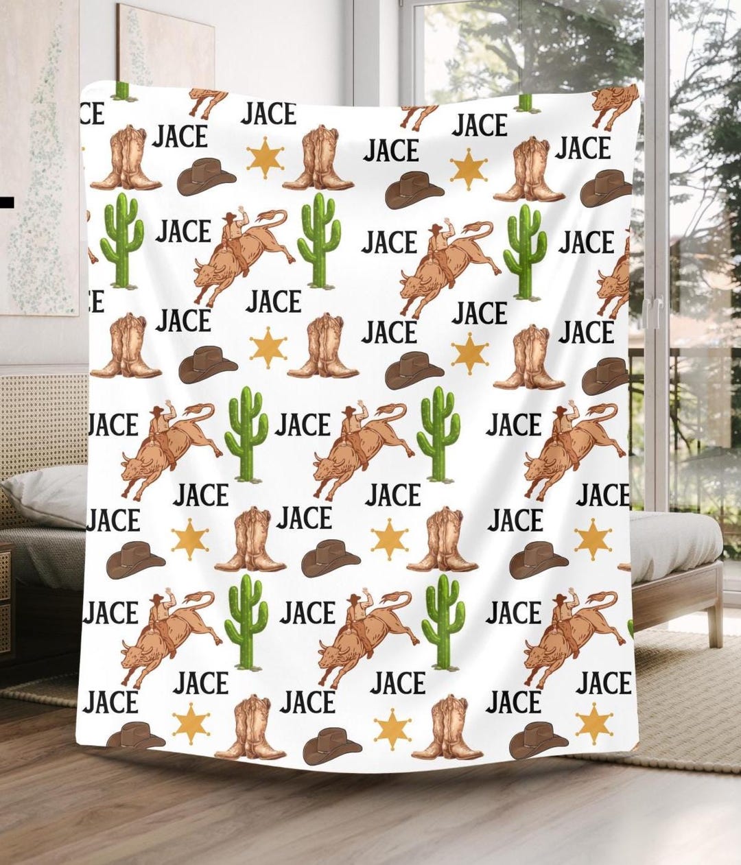 Kid's Bull Rider Blanket, Personalized Kids Western Throw, Custom Name ...
