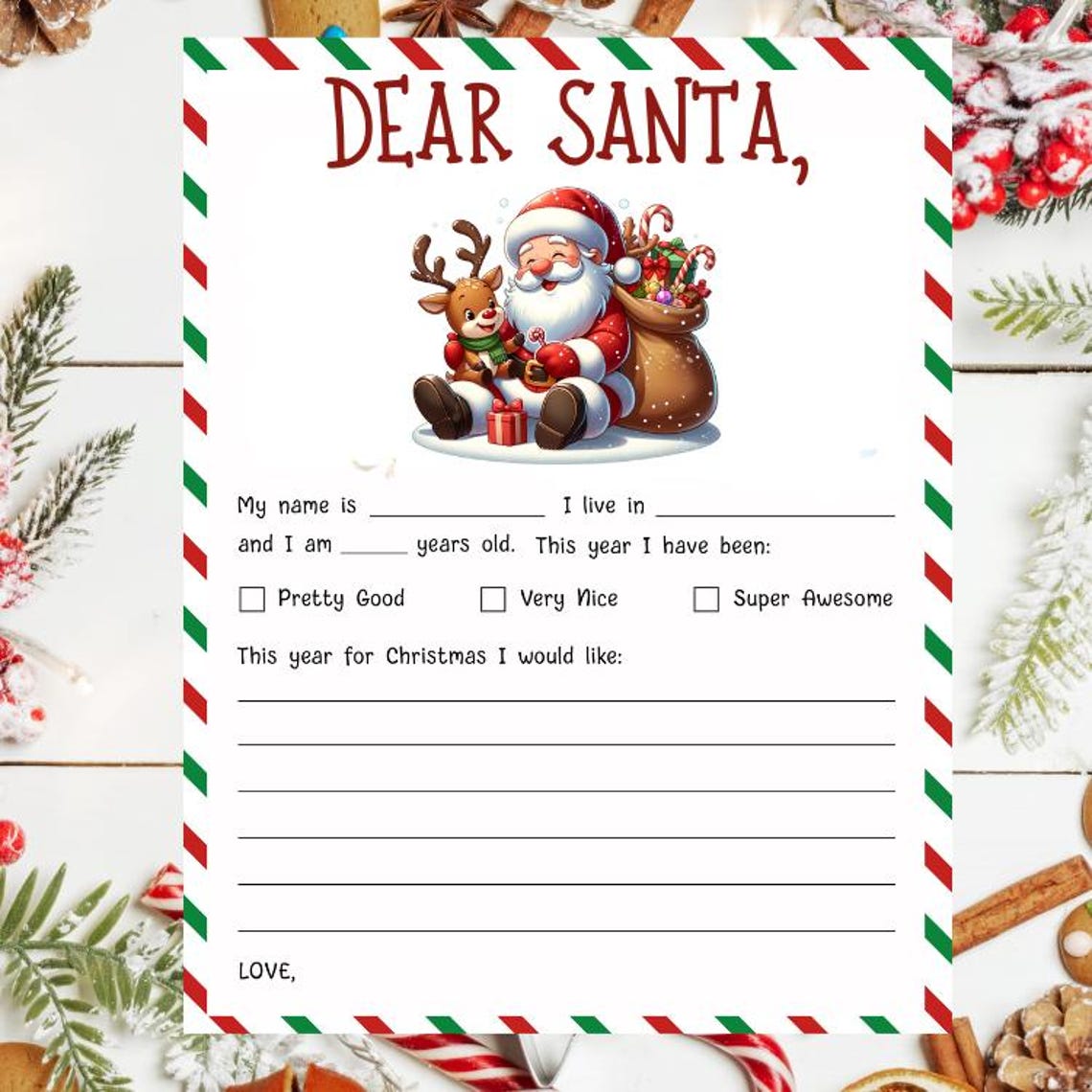 Printable Letter to Santa, Santa Letter for Kids, Santa Wish List ...
