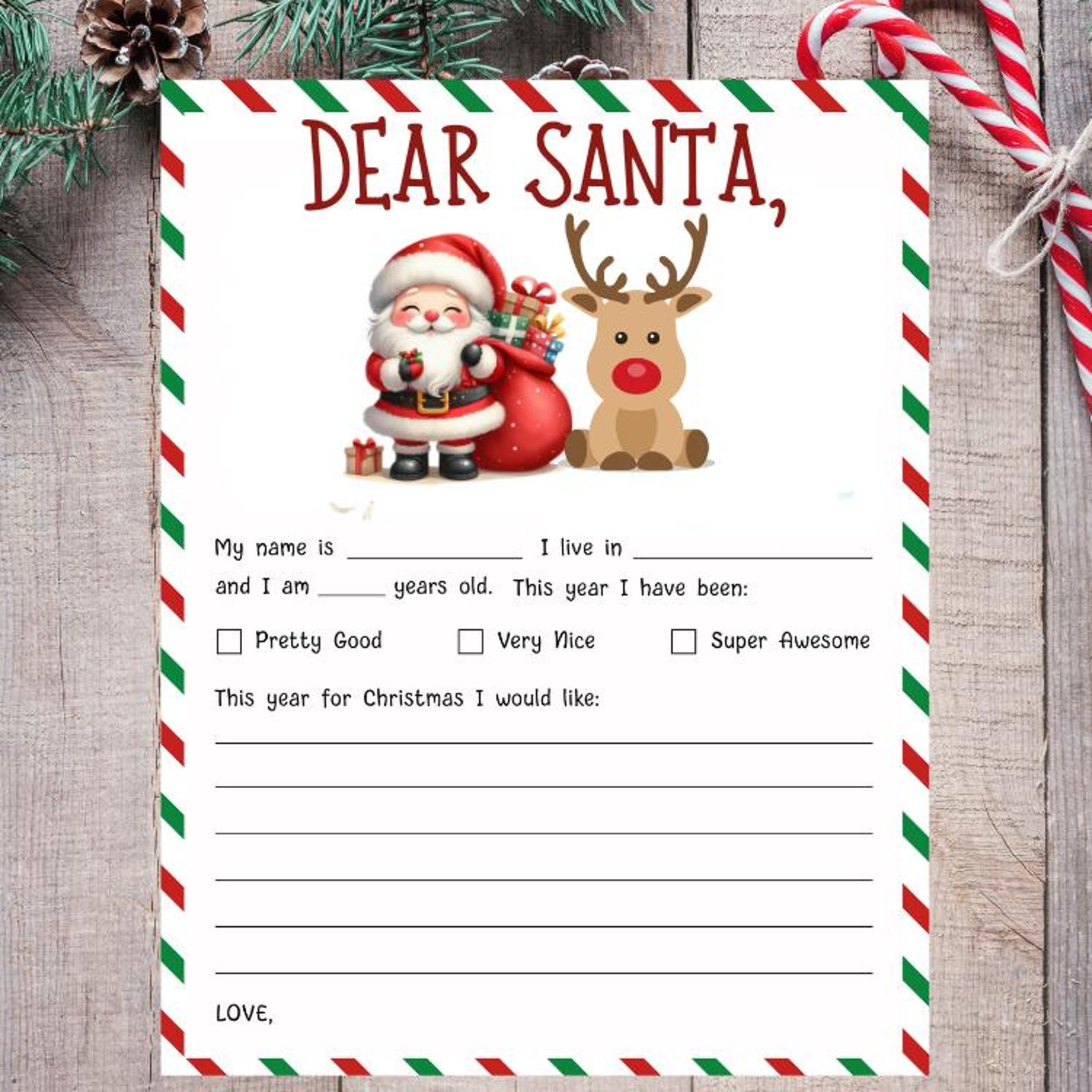 Printable Letter to Santa, Santa Letter for Kids, Santa Wish List ...