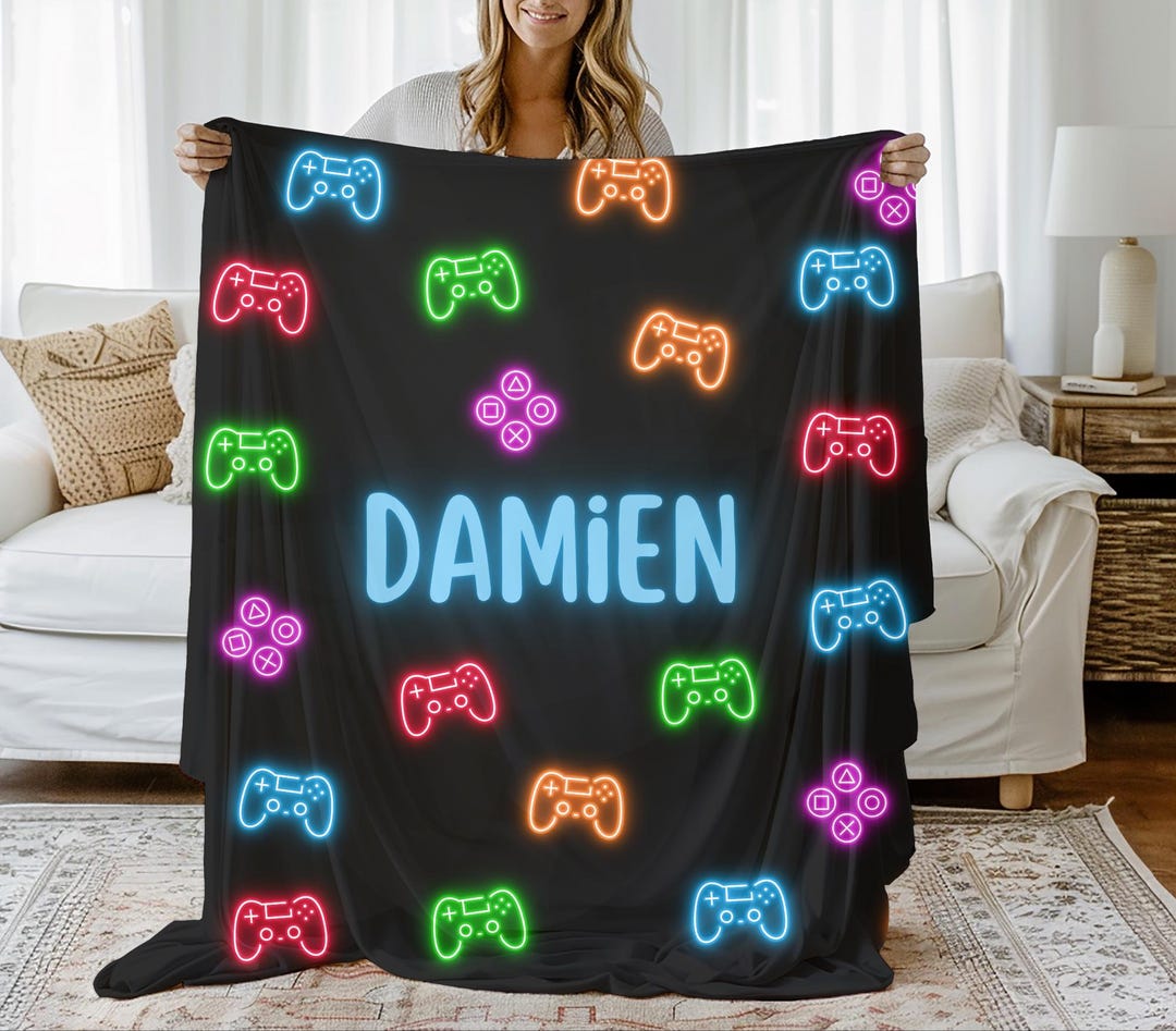 Boys Gaming Controller Blanket, Personalized Video Game Throw Blanket ...