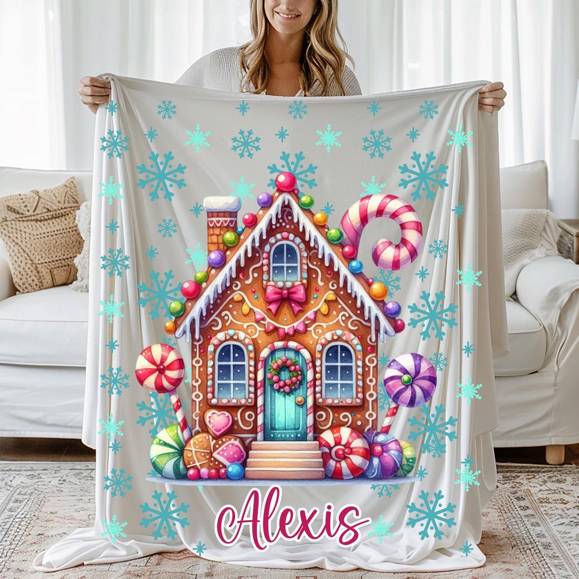 Kid's Christmas Blanket, Kid's Gingerbread House Blanket, Personalized ...