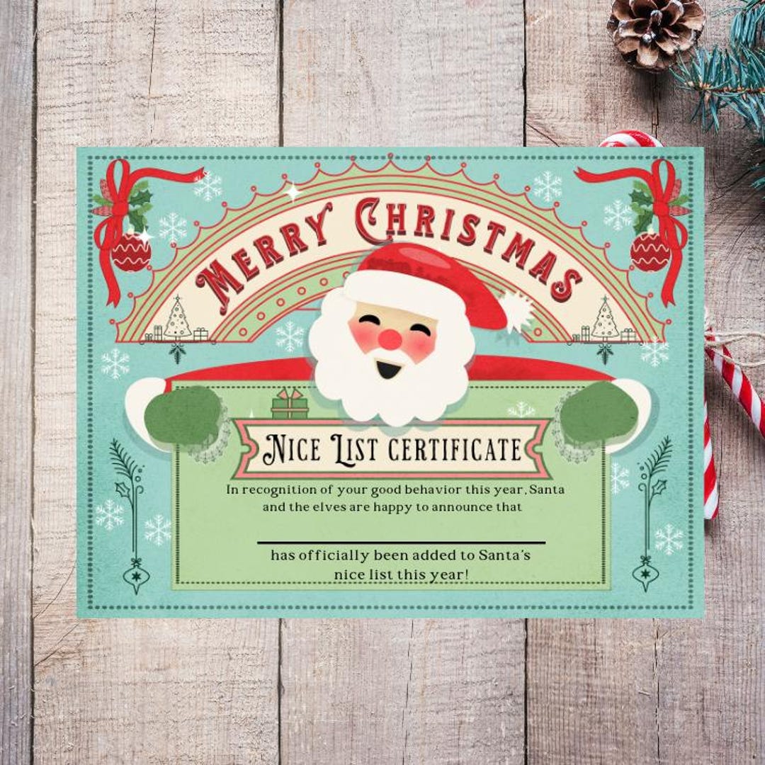Printable Nice List Certificate ,digital Download Santa's Nice List ...