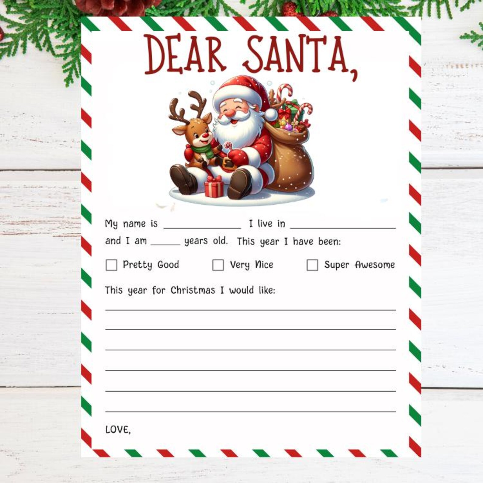 Printable Letter to Santa, Santa Letter for Kids, Santa Wish List ...