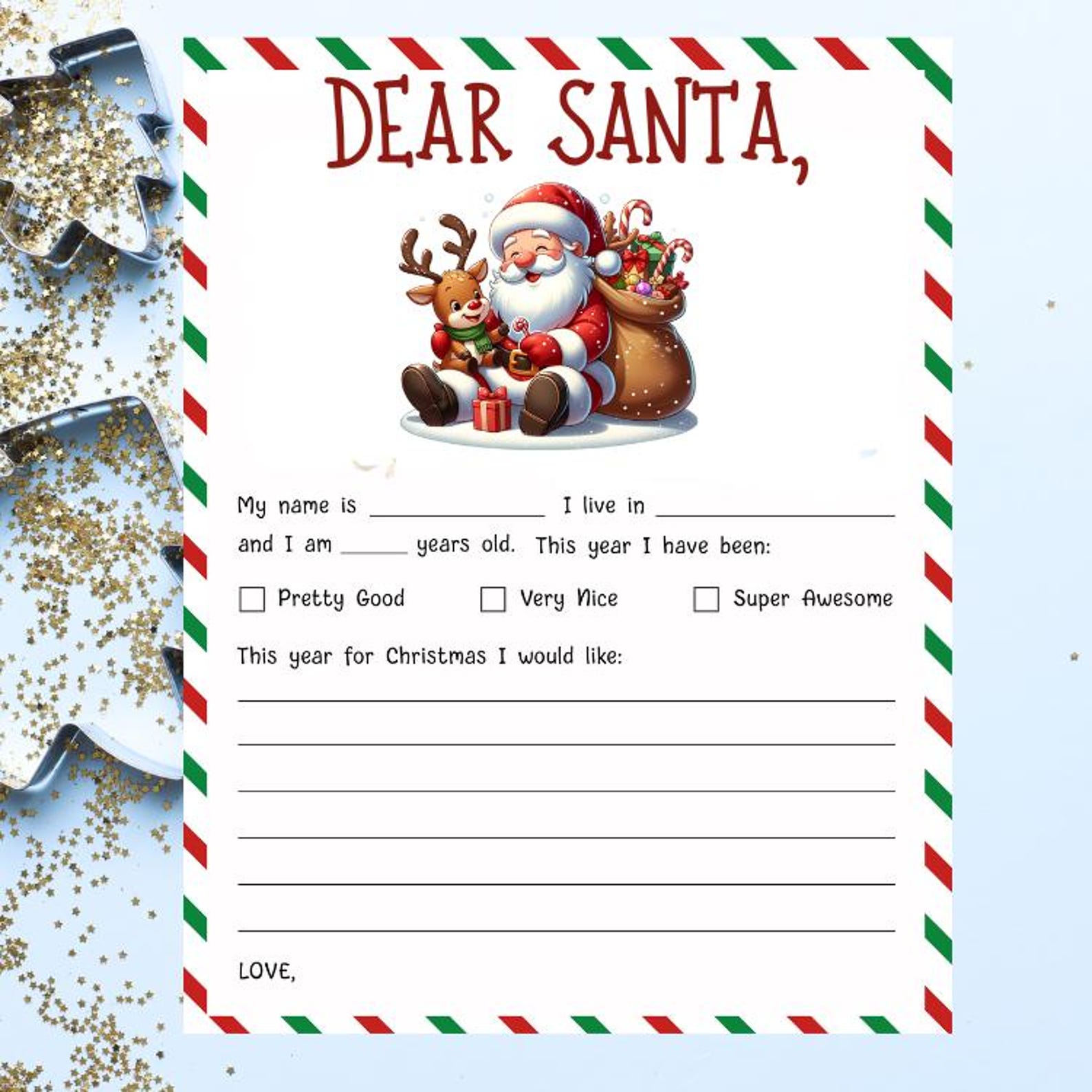 Printable Letter to Santa, Santa Letter for Kids, Santa Wish List ...